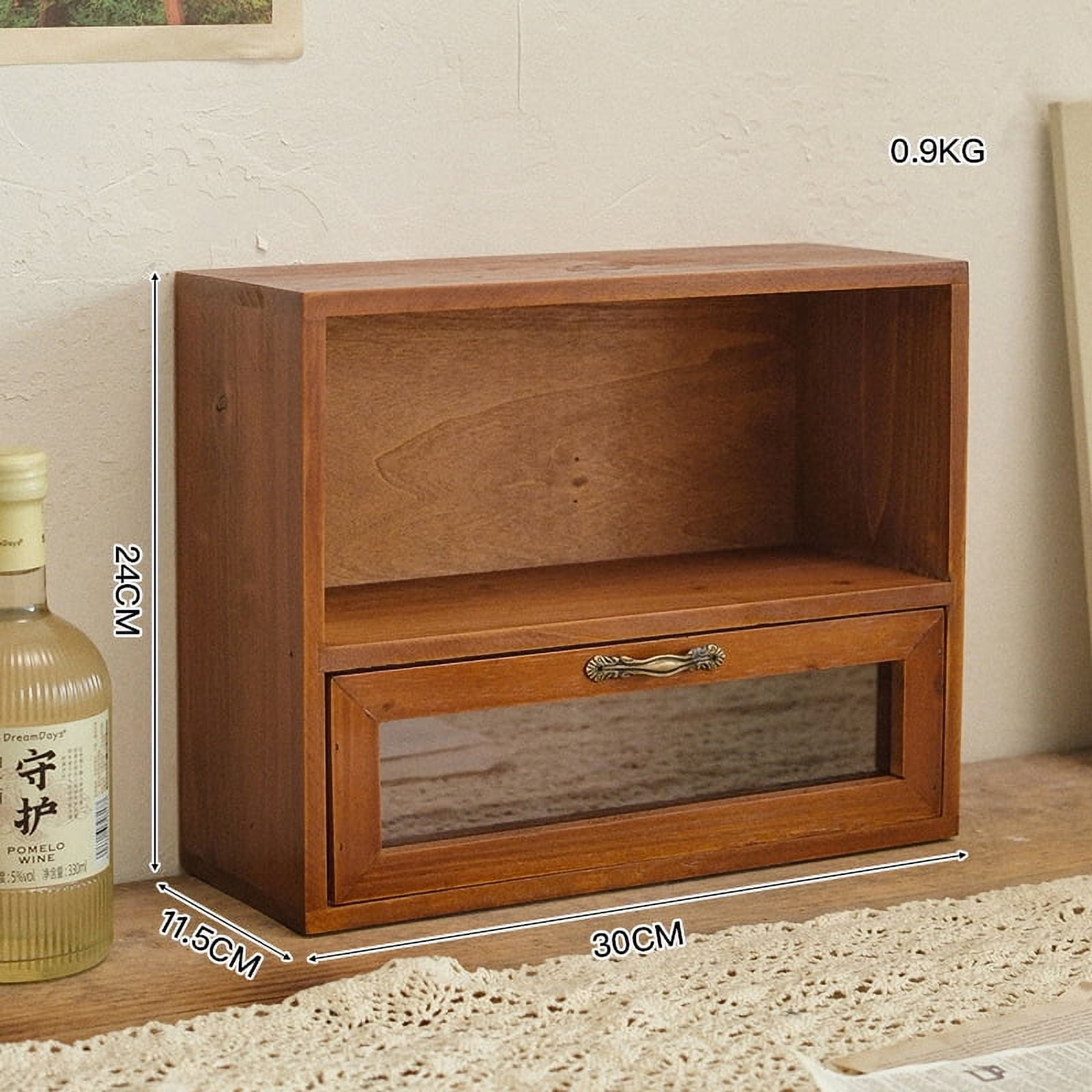 QIDITONG Tea Cup Shadow Case Cosmetic Wood Case Mini Display Cabinet ...