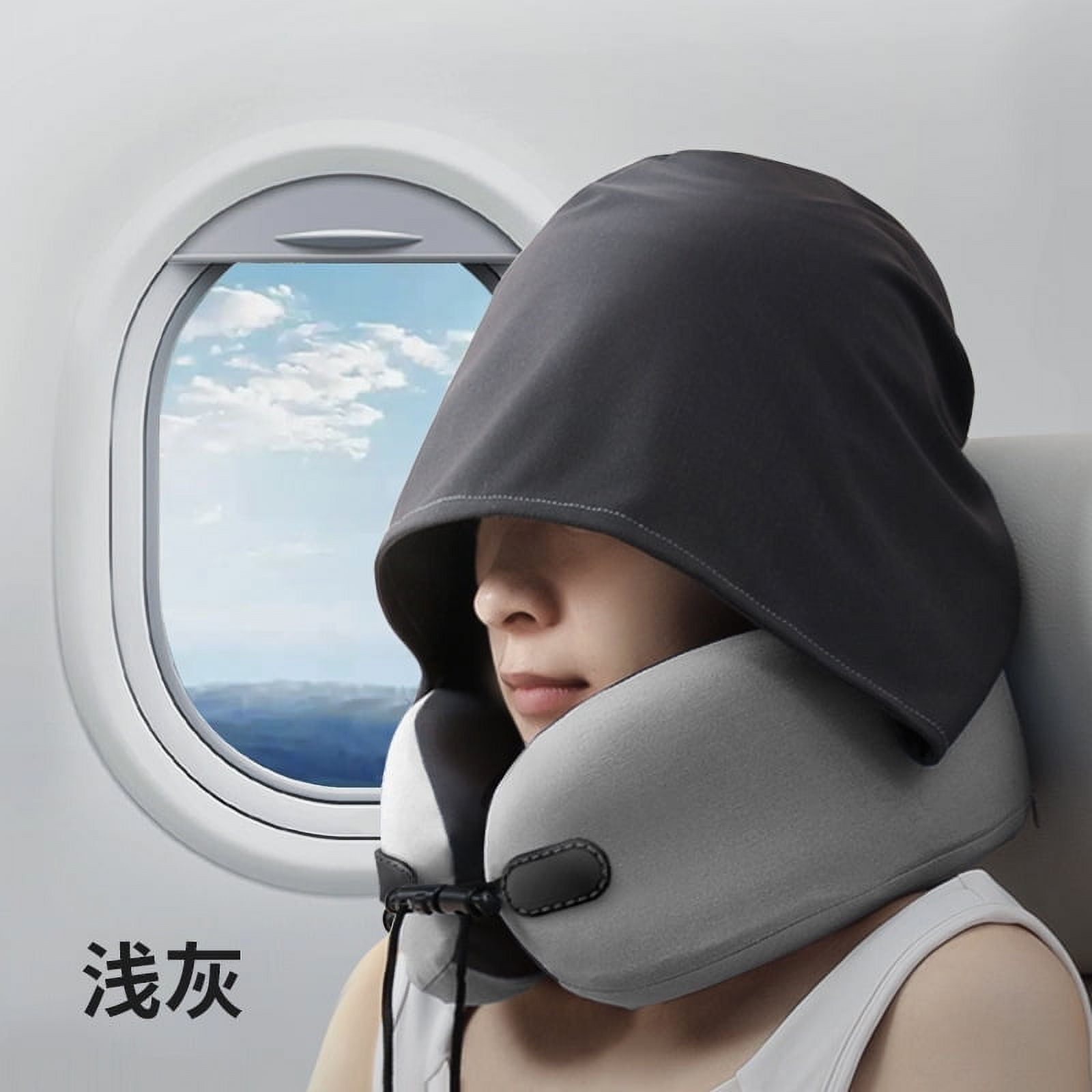 QIDITONG Travel Neck Pillow With Hood Memory Foam Airplane Hoodie ...