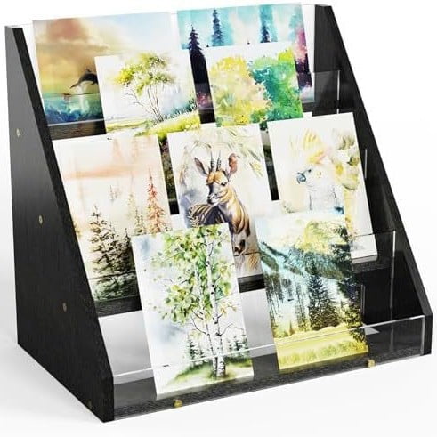 QIDITONG Wood Display Stand with Clear Acrylic Panels for Greeting ...