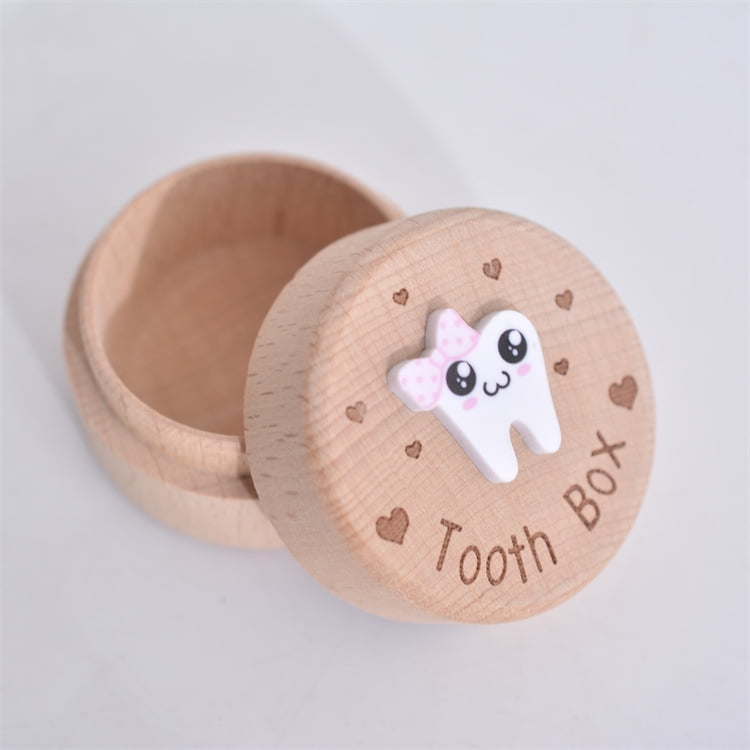 QIDITONG Wooden Baby Teeth Box Keepsake Cute Tooth Fairy Box for Kids ...