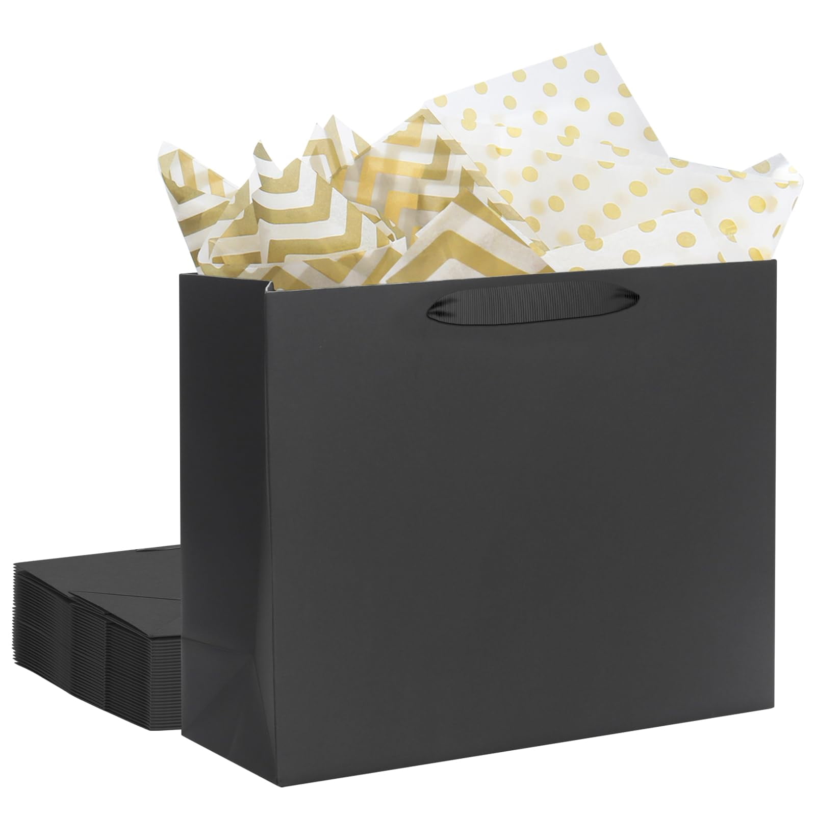 QIELSER 12 Pack Black Gift Bags with Ribbon Handles, Medium Size Black ...