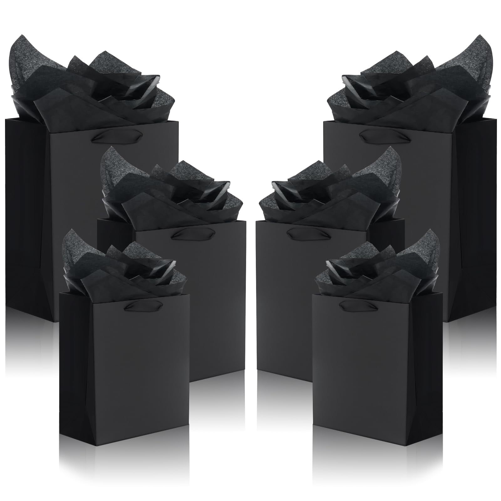 QIELSER 12 Pack Black OIF8 Gift Bags with Ribbon Handles, Kraft Paper ...