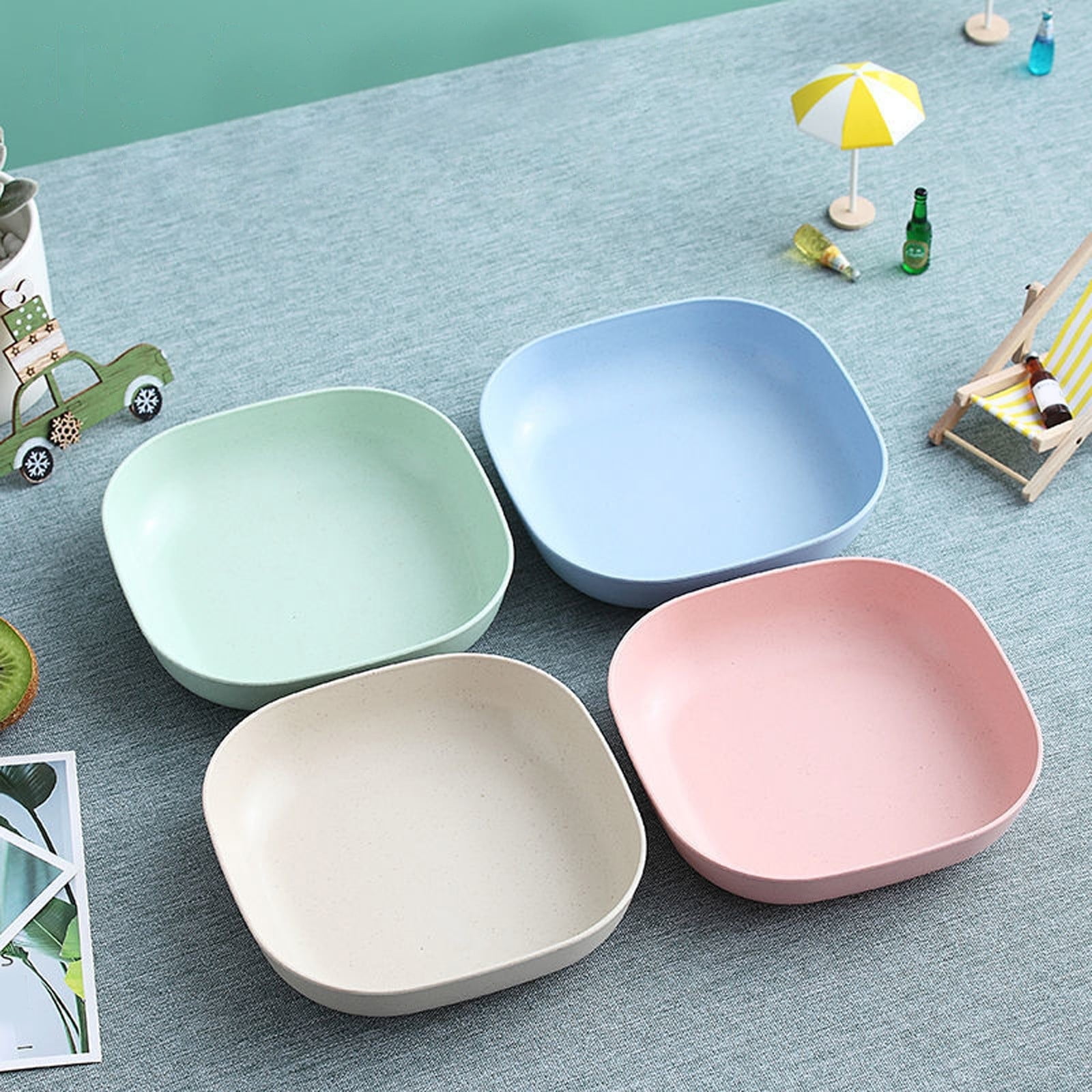 QIEZHON 8Pcs Plastic Plates Square Dinner Plates Dinnerware Dishes ...