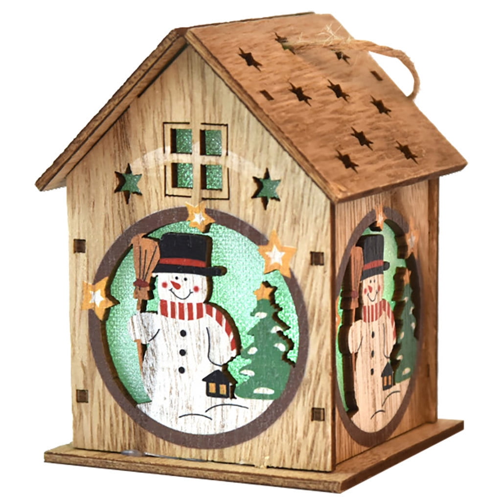 QIEZHON Christmas Light Up Wood House LED Christmas Village 5x2.7in ...