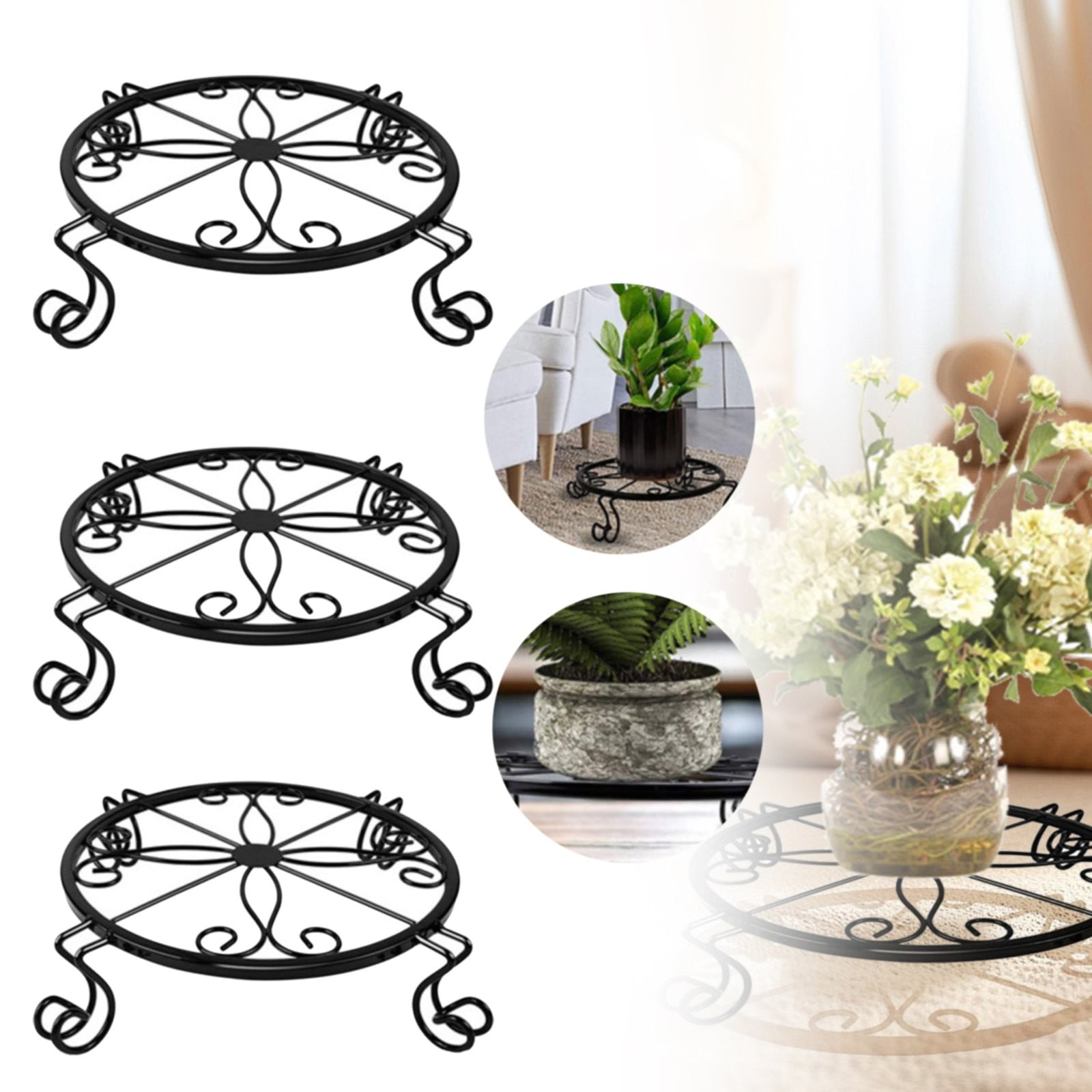 QIEZHON Flower Pots Black Plant Stand For Flower Pot Heavy Duty Potted ...