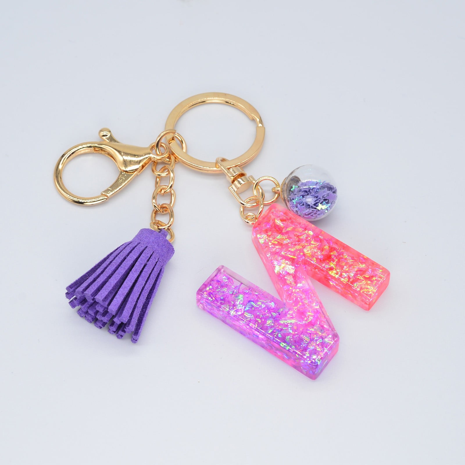 QIEZHON Hangs Resin Glittering Letter Keychain,Color Stitching ...