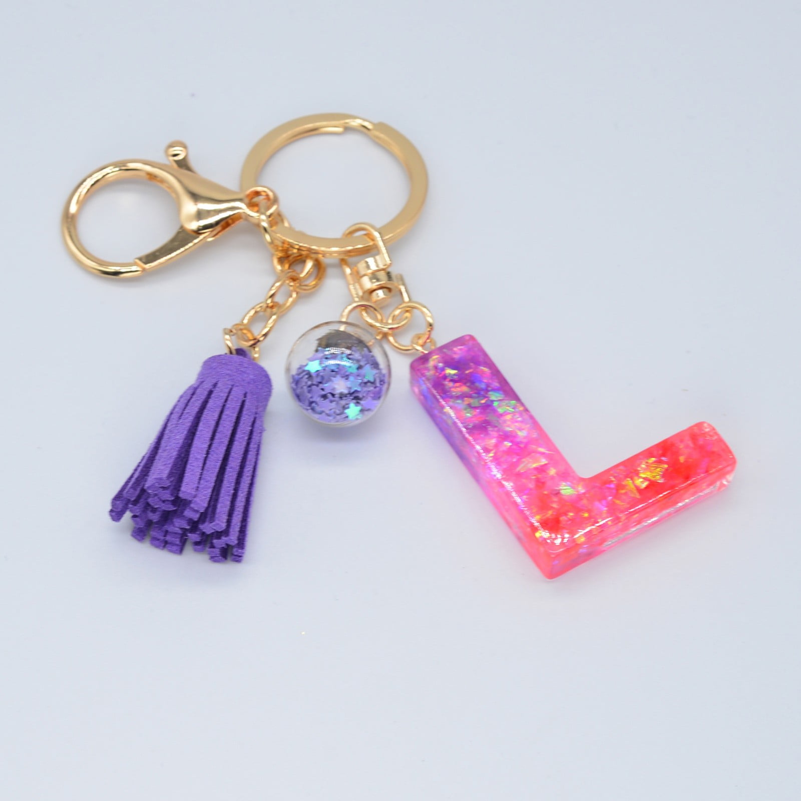 QIEZHON Resin Glittering Letter Keychain,Color Stitching Stitching ...