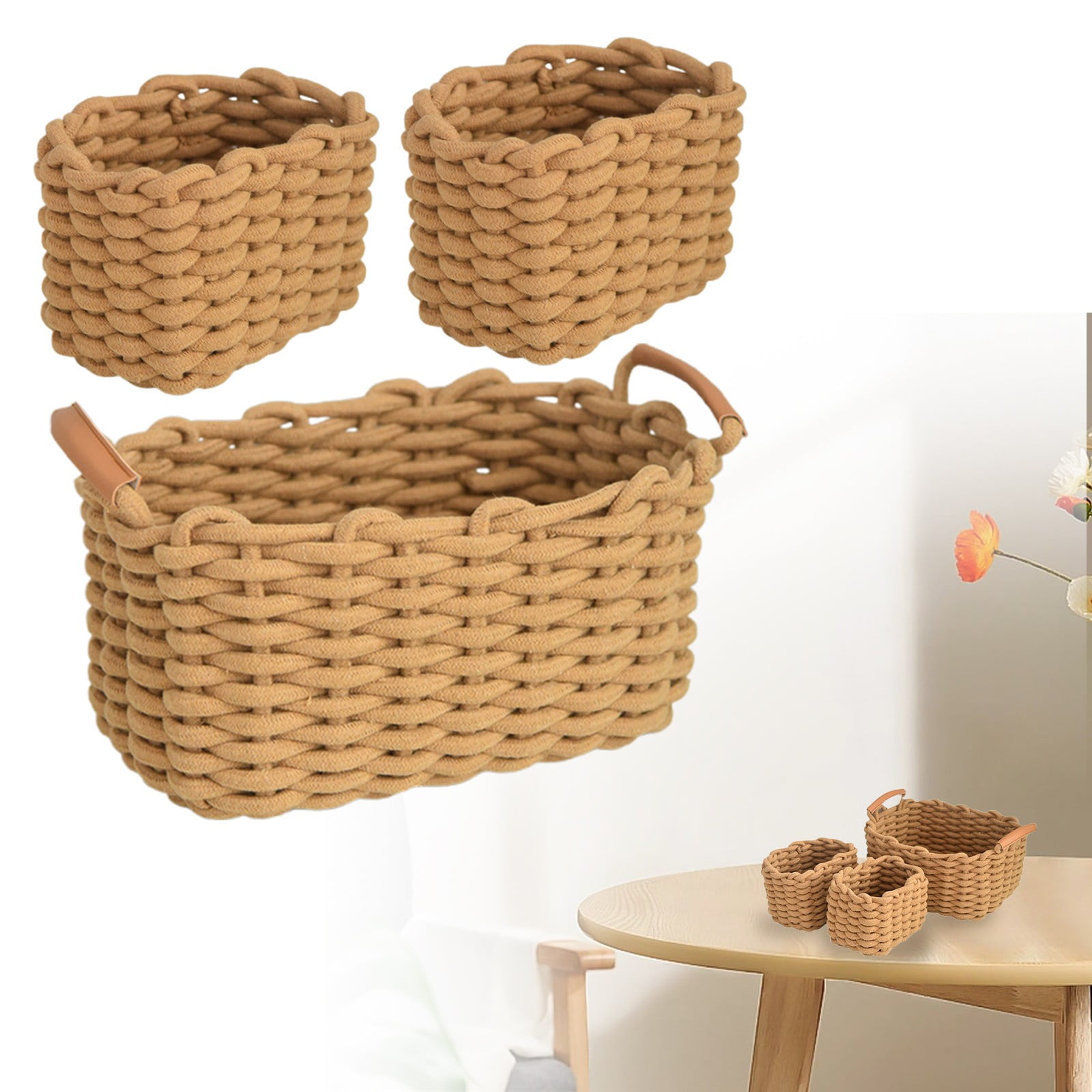 CAHQHLI Thick Woven Polyester Knit Nesting Baskets Set of 3 - Organize ...