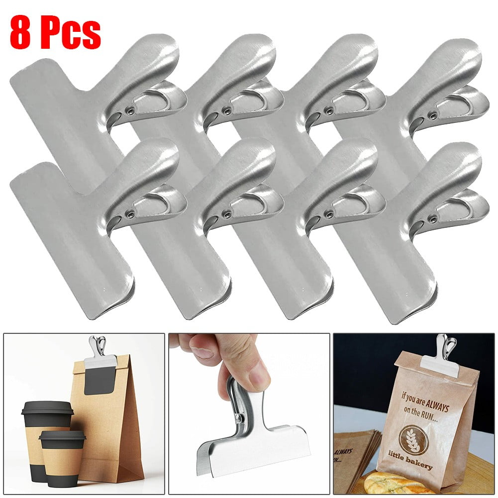 QIFEI 8Pcs Chip Bag Clips, Large Golden Stainless Steel Air Tight Bag ...