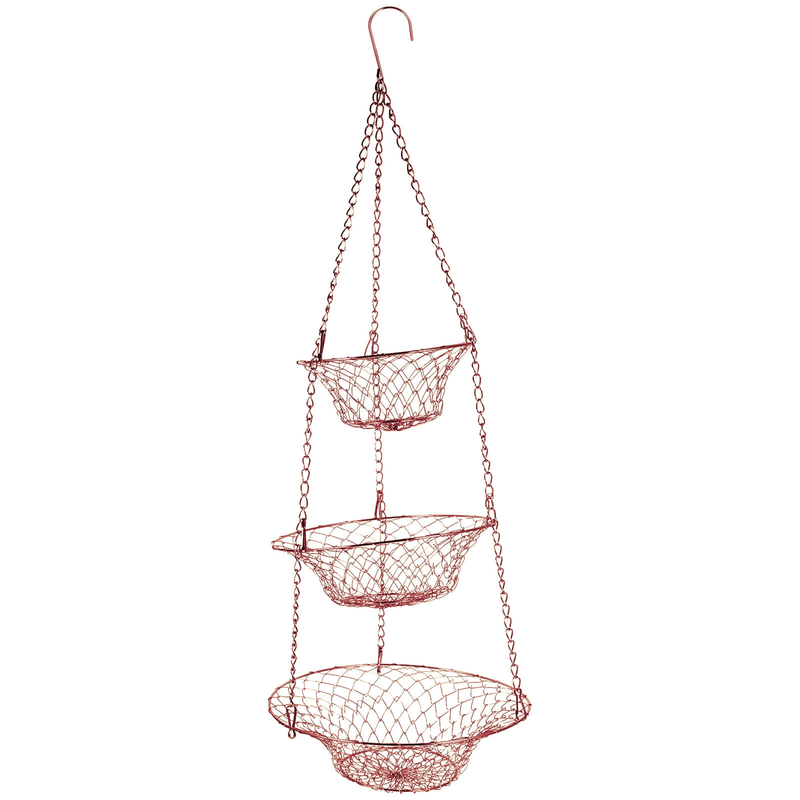 QIFULL 1Set Chocolate 3 Tier Wire Hanging Fruit Basket with Solid Wood ...