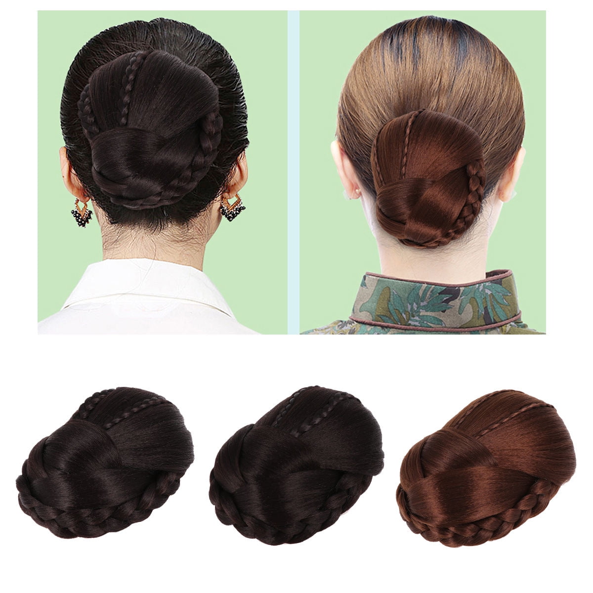 QIFULL 1PC Braided Chignon Wig Coffee Color Synthetic Fiber Hair Bun ...