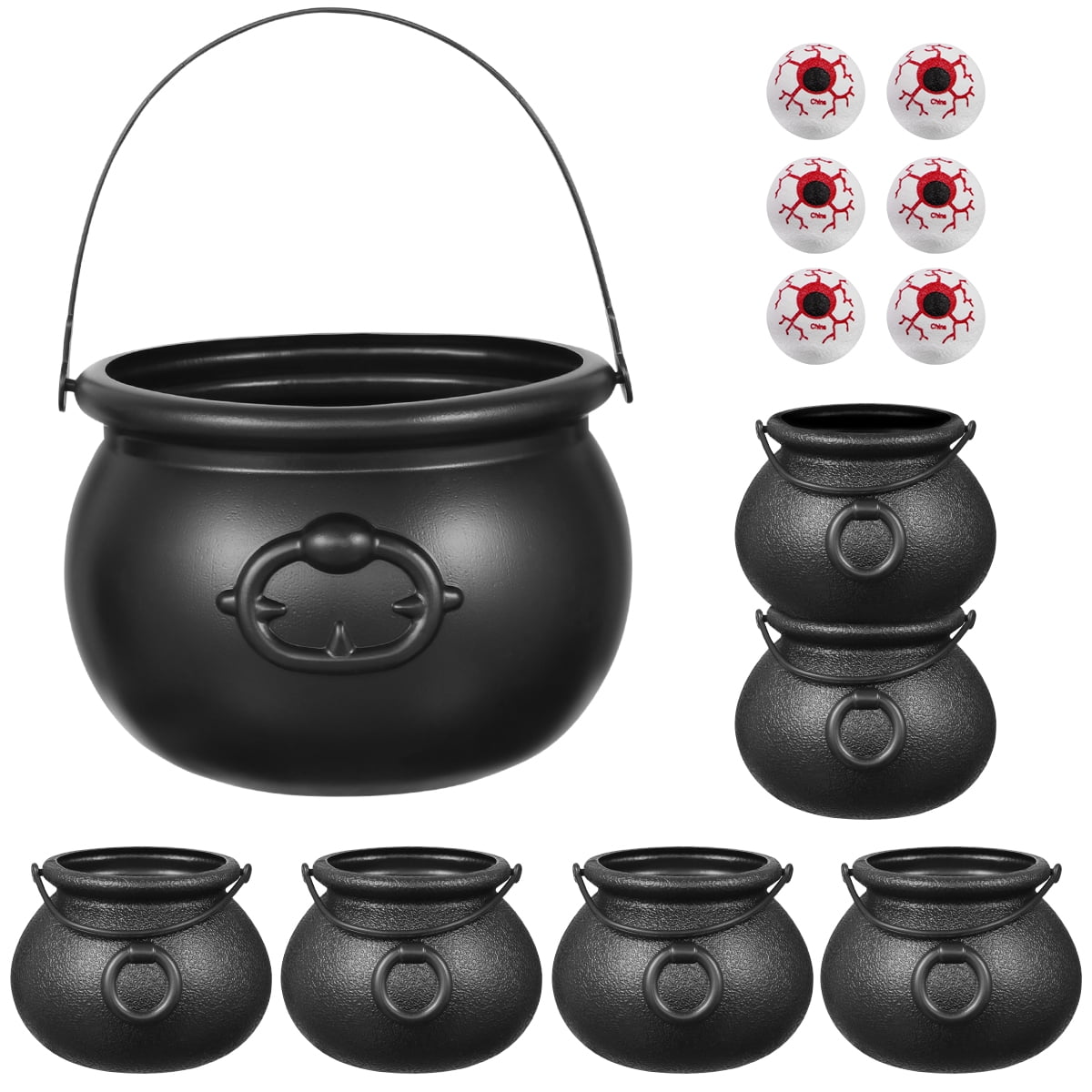 QIFULL 7Pcs Black Cauldron Pot Plastic Candy Bucket Safe and for ...