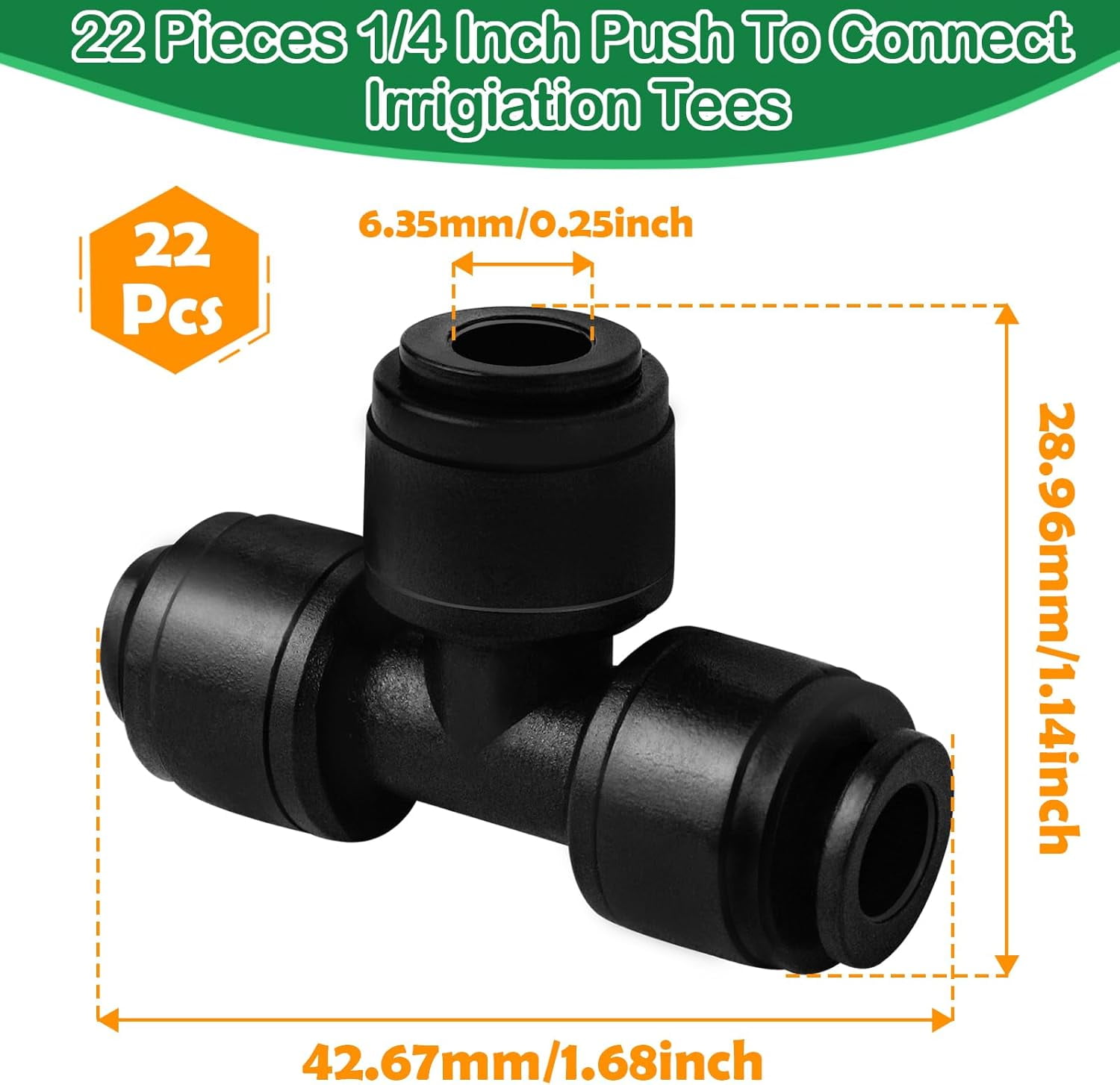 QIHE-1/4 Inch Drip Irrigation Tee Fittings, 22 Pieces Push-to-fit Tee ...