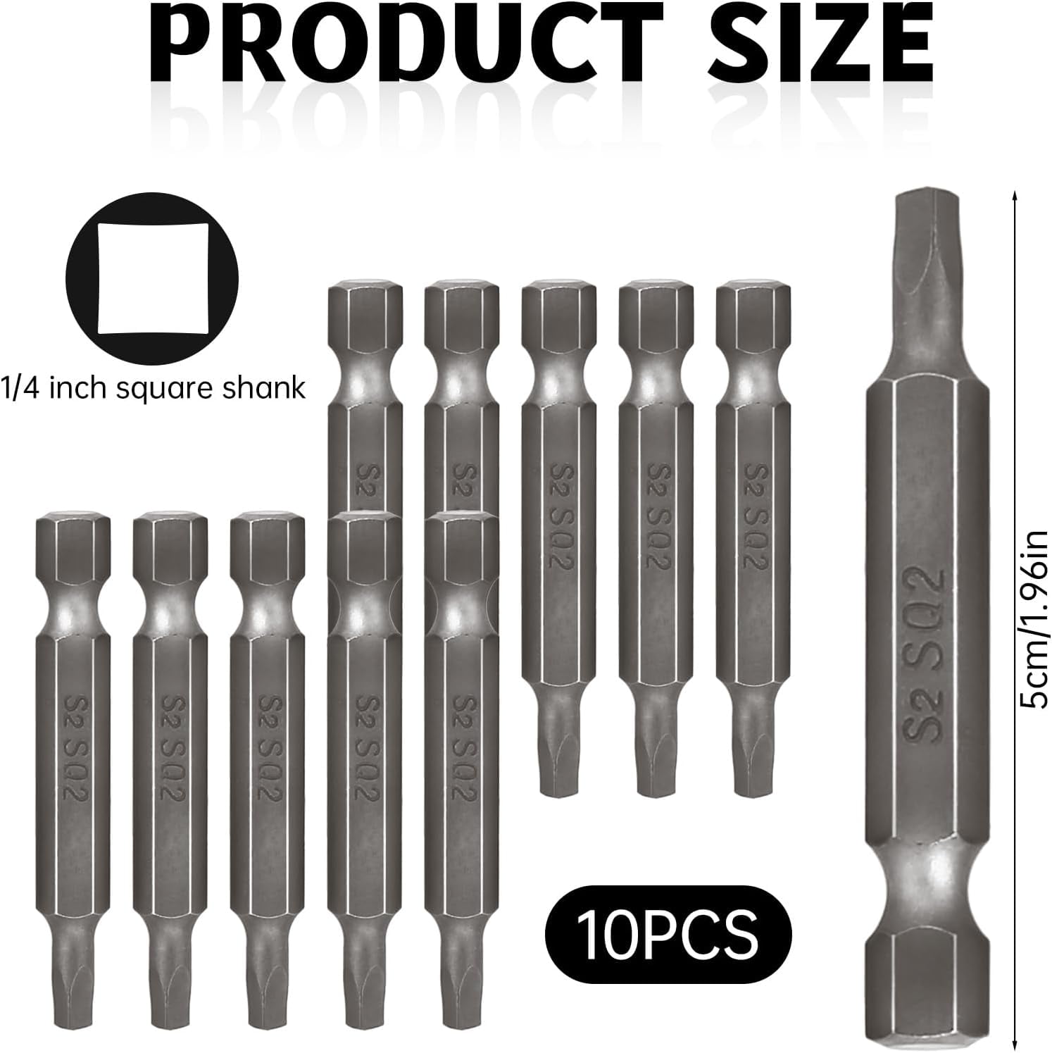 QIHE-10 PCS 1/4 Inch Hex Shank Square Head SQ2 Screwdriver Bit Set, 2 ...