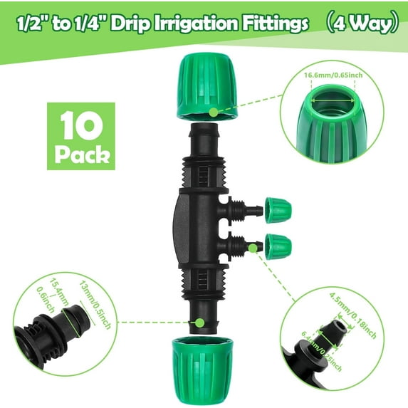 QIHE-10 Pack 1/2 Inch To 1/4 Inch Drip Irrigation Fittings (1/2" ID x 0 ...