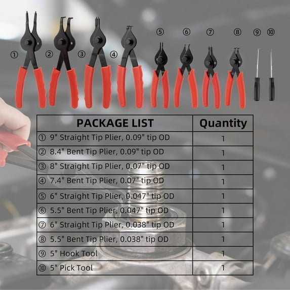QIHE-10-Piece Snap Ring Pliers Set, Heavy Duty Internal & External ...
