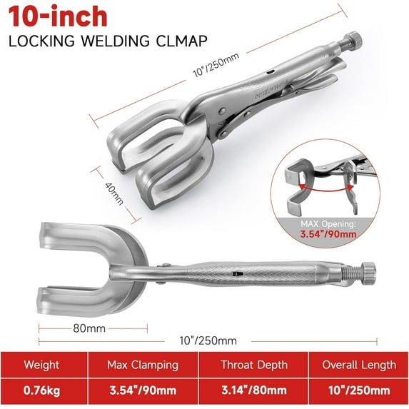 QIHE-10-inch Locking Pliers Welding Clamp, U-shaped Jaw Max Capacity Up ...