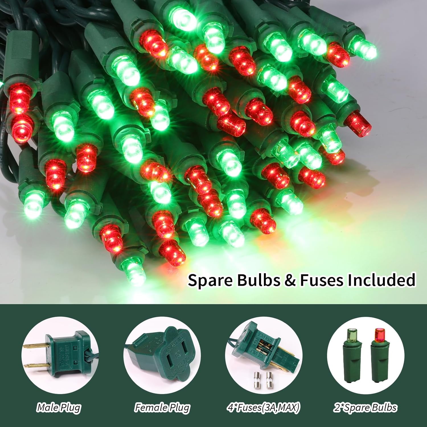 QIHE-100 Count Red and Green - String Lights - 21.6FT LED Christmas ...