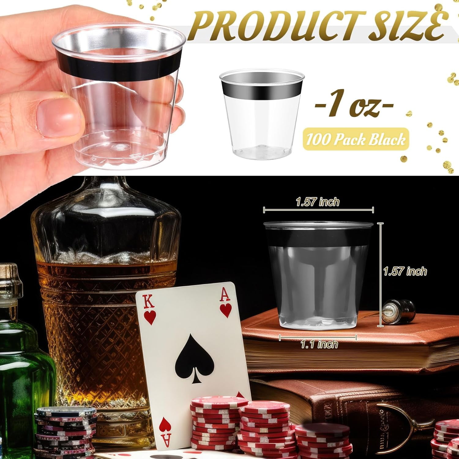 QIHE-100 Pack 1oz Black Rimmed Plastic Shot Glasses Mini Plastic Wine ...