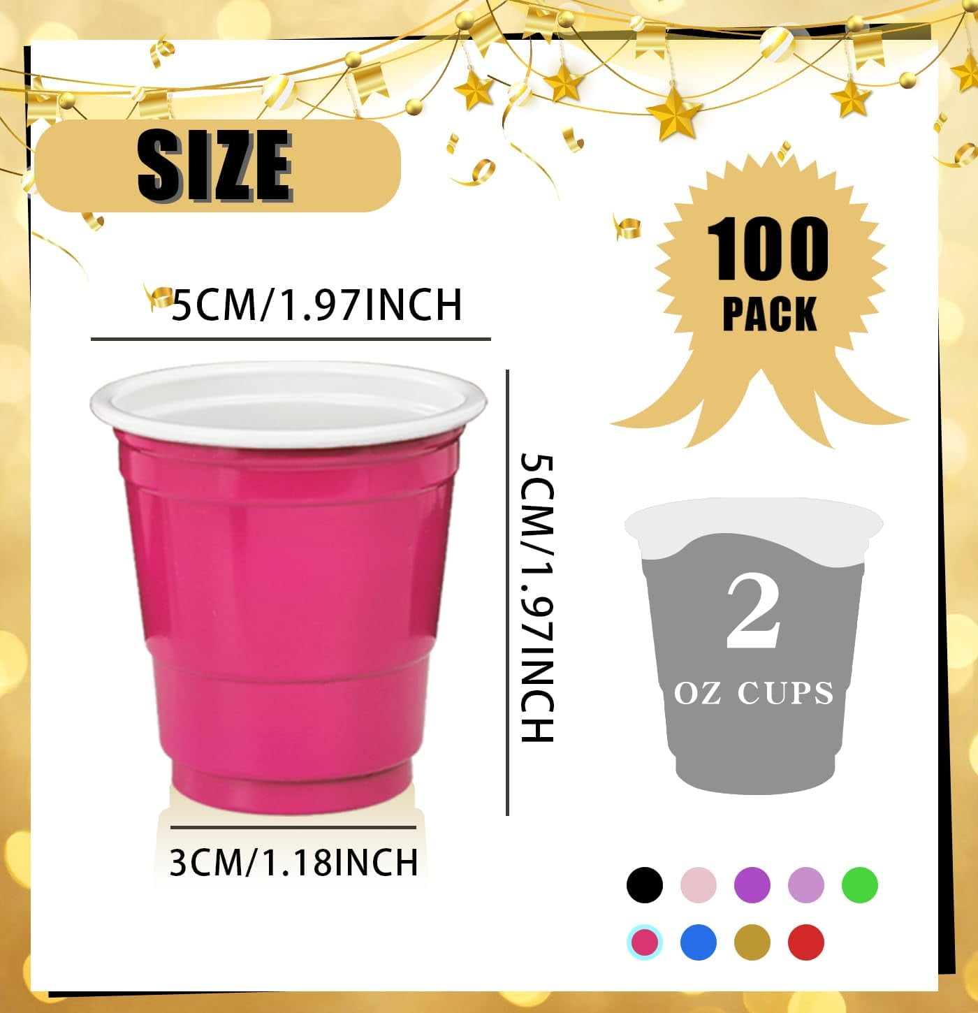 QIHE-100 Pack 2 oz Plastic Shot Cups Disposable Shot Glasses Hot Pink ...