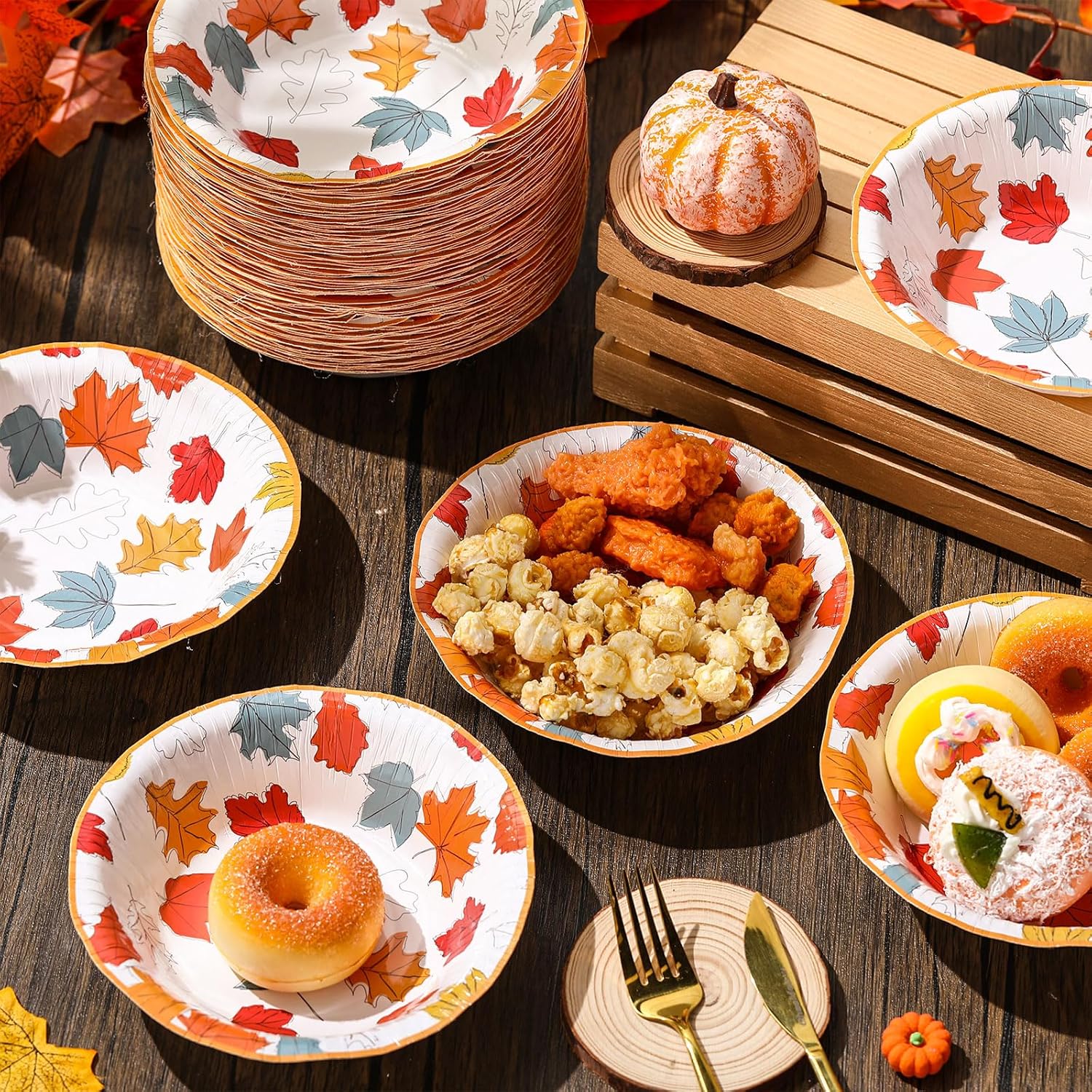 QIHE-100 Pcs 16 oz Thanksgiving Fall Disposable Paper Bowls Bulk Autumn ...