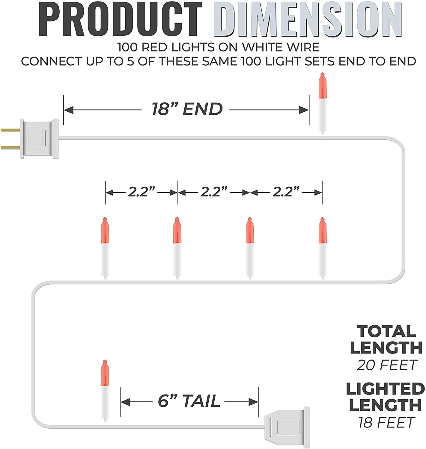QIHE-100 Red Christmas Lights on a White Wire String, UL Approved ...