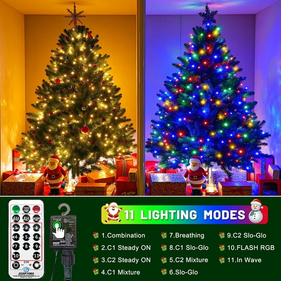 QIHE-100FT 300 LED Color Changing Christmas Lights, Warm White ...