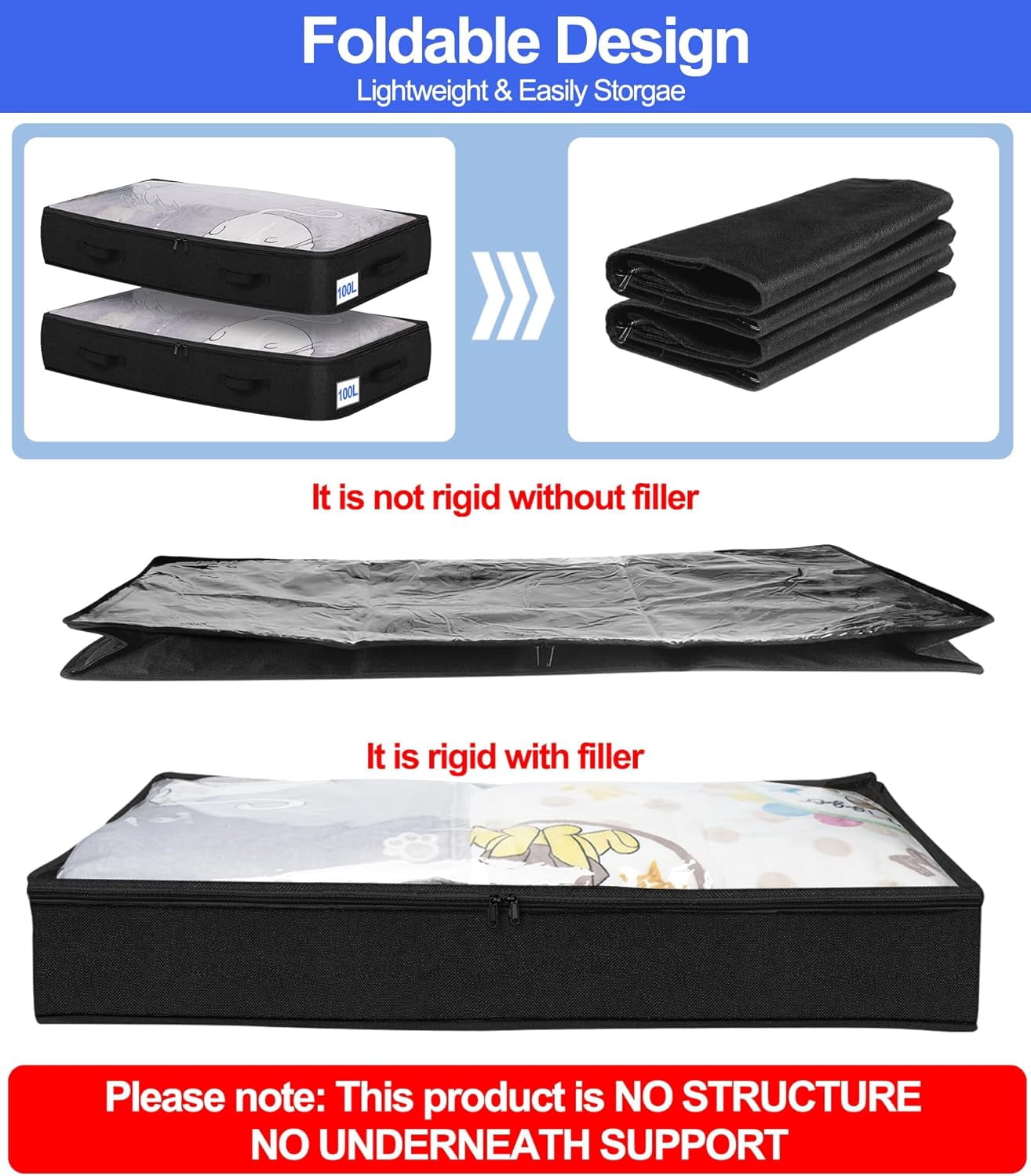 QIHE-100L Jumbo Under Bed Storage Containers (No Support) - 6-Pack ...