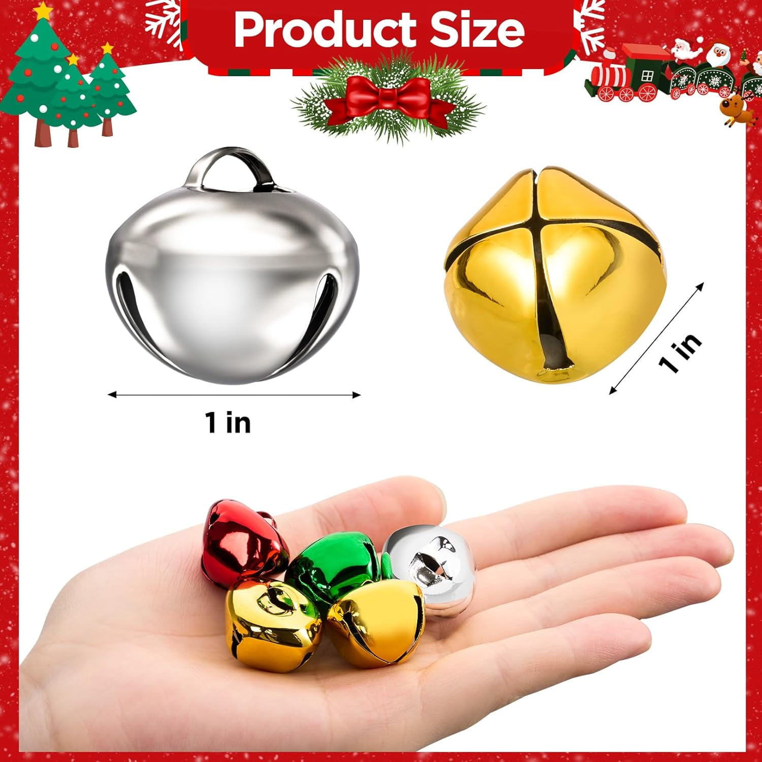 QIHE-100PCS 1 Inch Jingle Bells Christmas Metal Bells Craft for ...