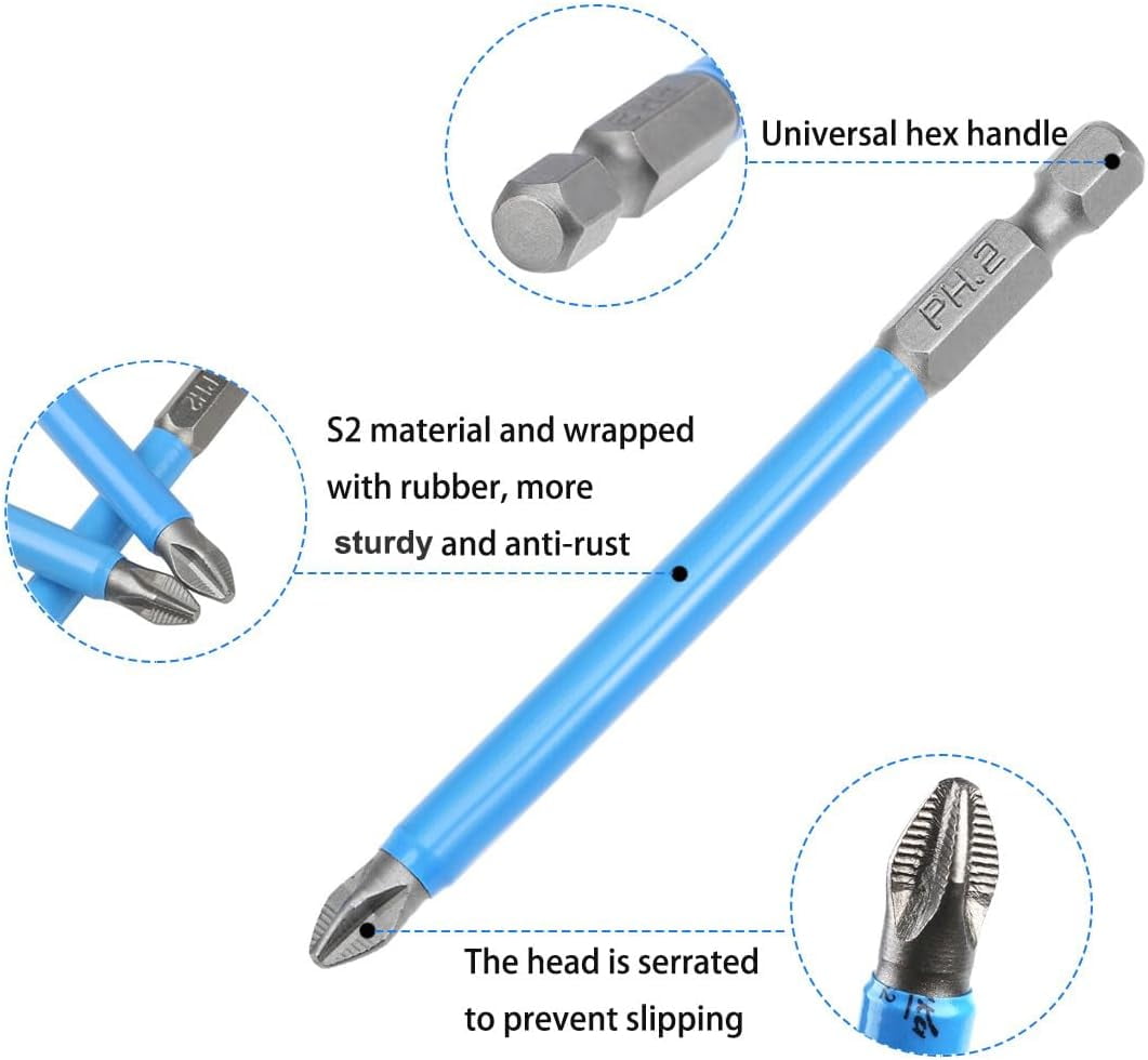 QIHE-10pcs PH2 Magnetic #2 Phillips Screwdriver Bit Set Hex Shank ...