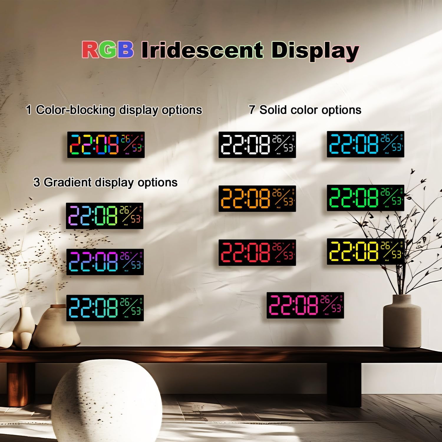 QIHE-11-Inch LED Wall Clock with RGB Flowing Light, Seconds, Date, Time ...