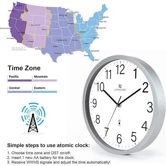 QIHE-12 Inch Analog Atomic Wall Clock Battery Operated for Kitchen ...