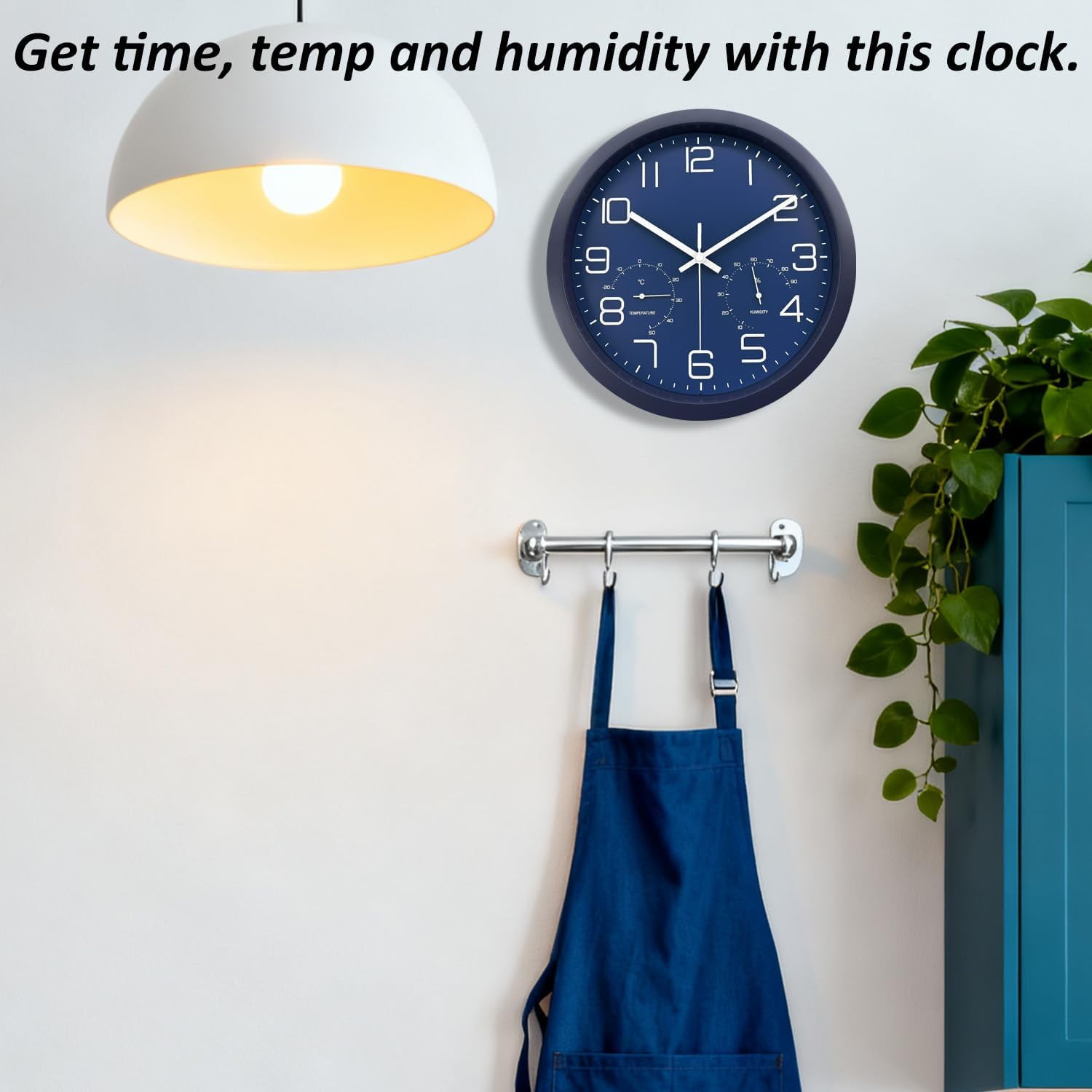 QIHE-12 Inch Analog Wall Clock with Temperature and Humidity, Battery ...