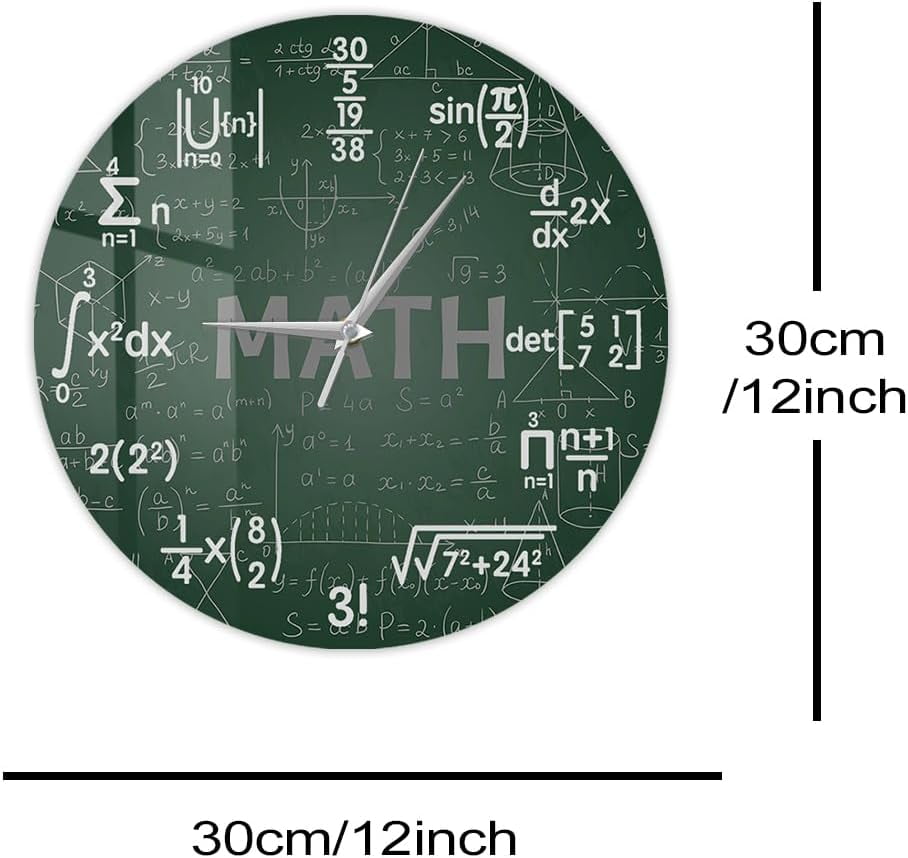 QIHE-12 Inch Green Math Wall Clock, Novelty Unique Maths Equation Wall ...