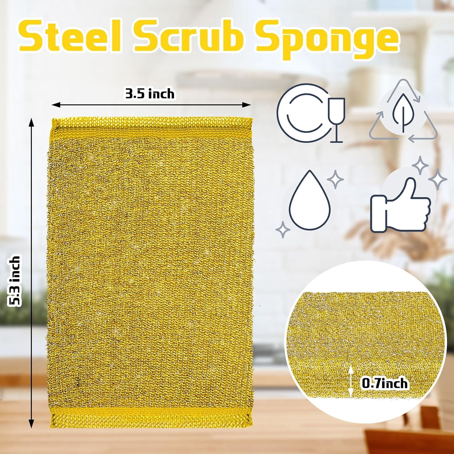 QIHE-12 Pack Steel Scrub Sponges for Dishes Non Scratch Scouring Sponge ...