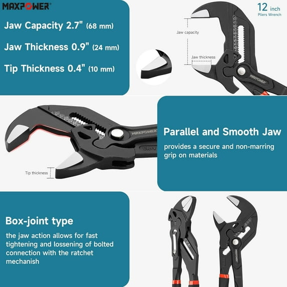 QIHE-12 inch Pliers Wrench, Max Jaw Opening 2.7 inch - Walmart.com