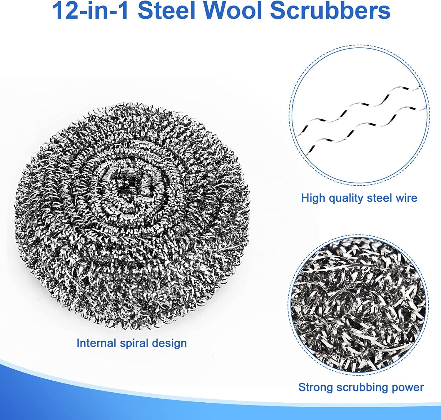 QIHE-12Pack Upgraded Steel Wool Scrubbers - Premium Stainless Steel ...