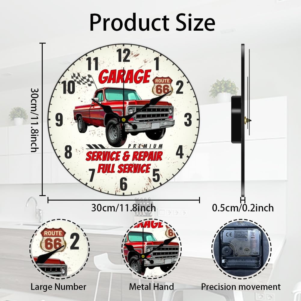 QIHE-12inch Car Wall Clock Pickup Truck Round Clocks Silent Non Ticking ...