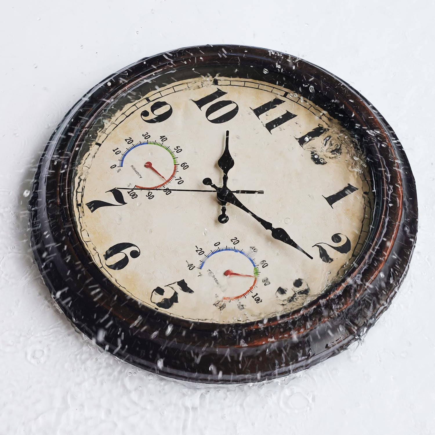 QIHE-13 Inch Red-Brown Vintage Waterproof Wall Clock with Thermometer ...