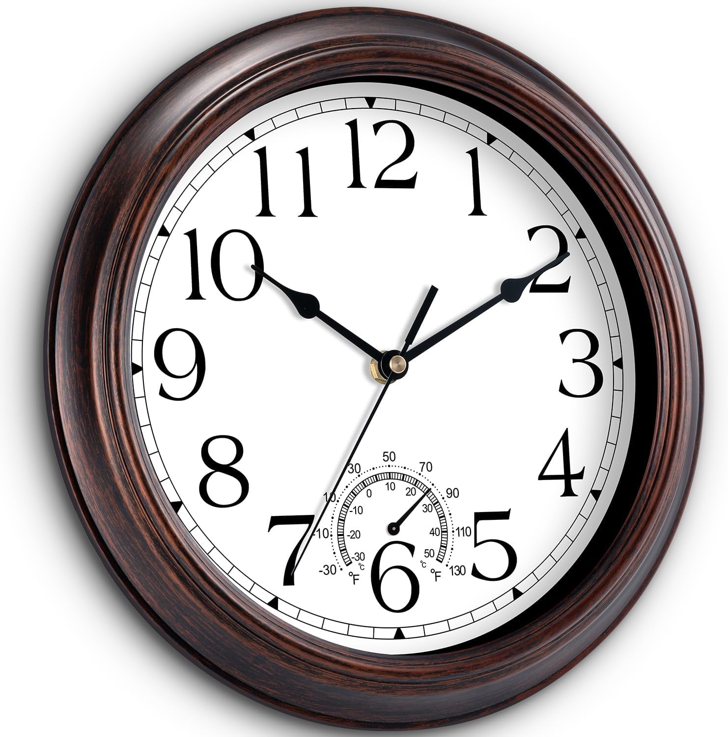 QIHE-14 Inch Outdoor Wall Clock with Thermometers, Vintage Silent Wall ...