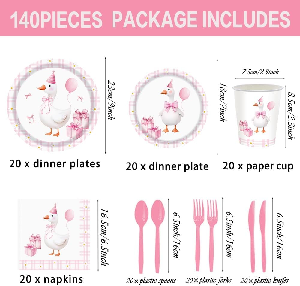 QIHE-140pcs Pink Pet Duck Birthday Decorations Supplies, Disposable ...