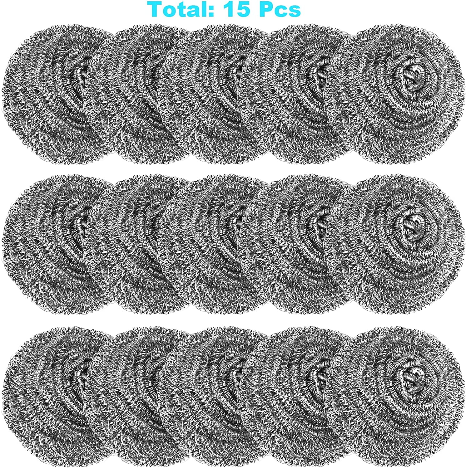 QIHE-15 Pack Steel Wool Scrubber, Metal Kitchen Scrubbing Sponges ...