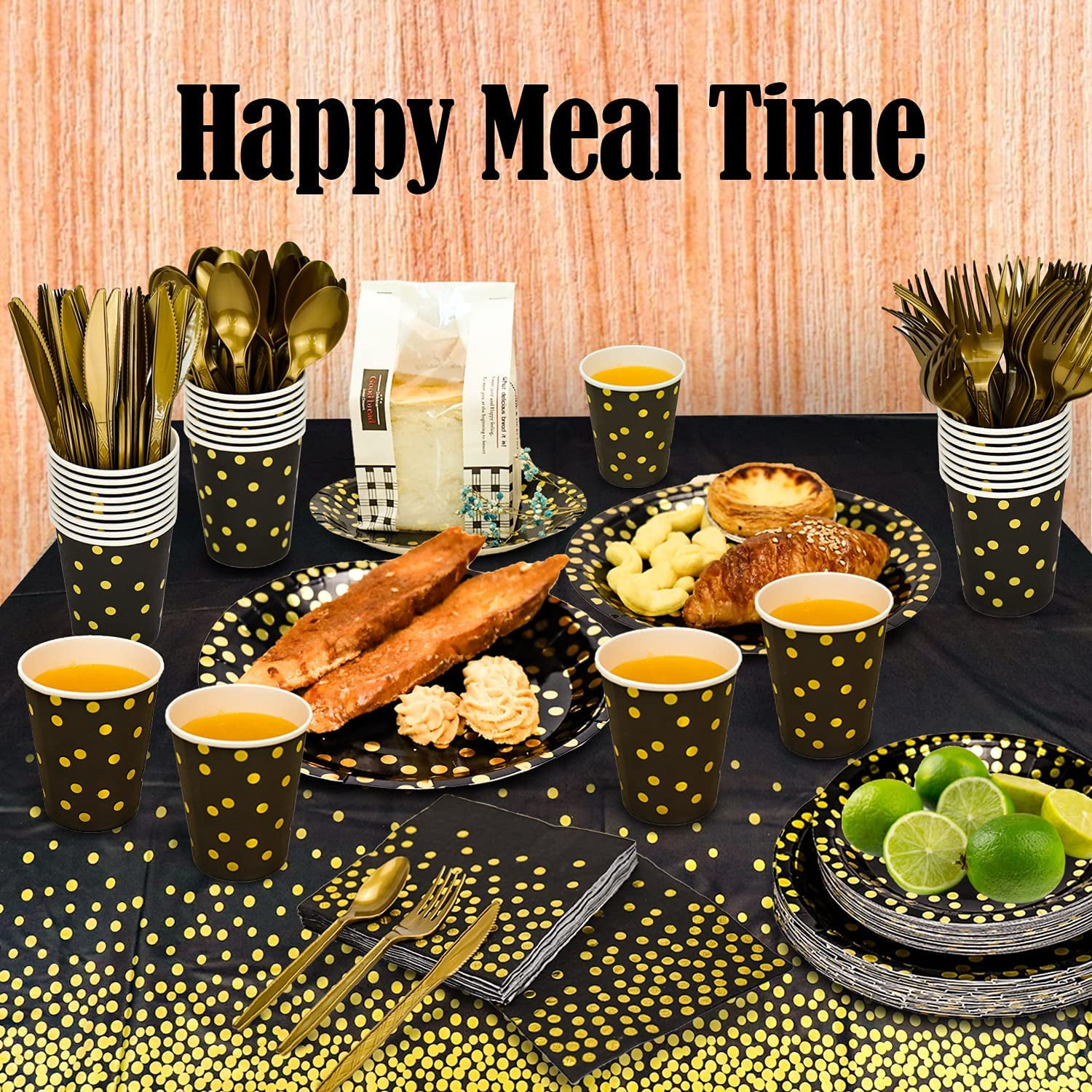 QIHE-176 Pieces Gold Disposable Party Dinnerware Set &Golden Dot ...
