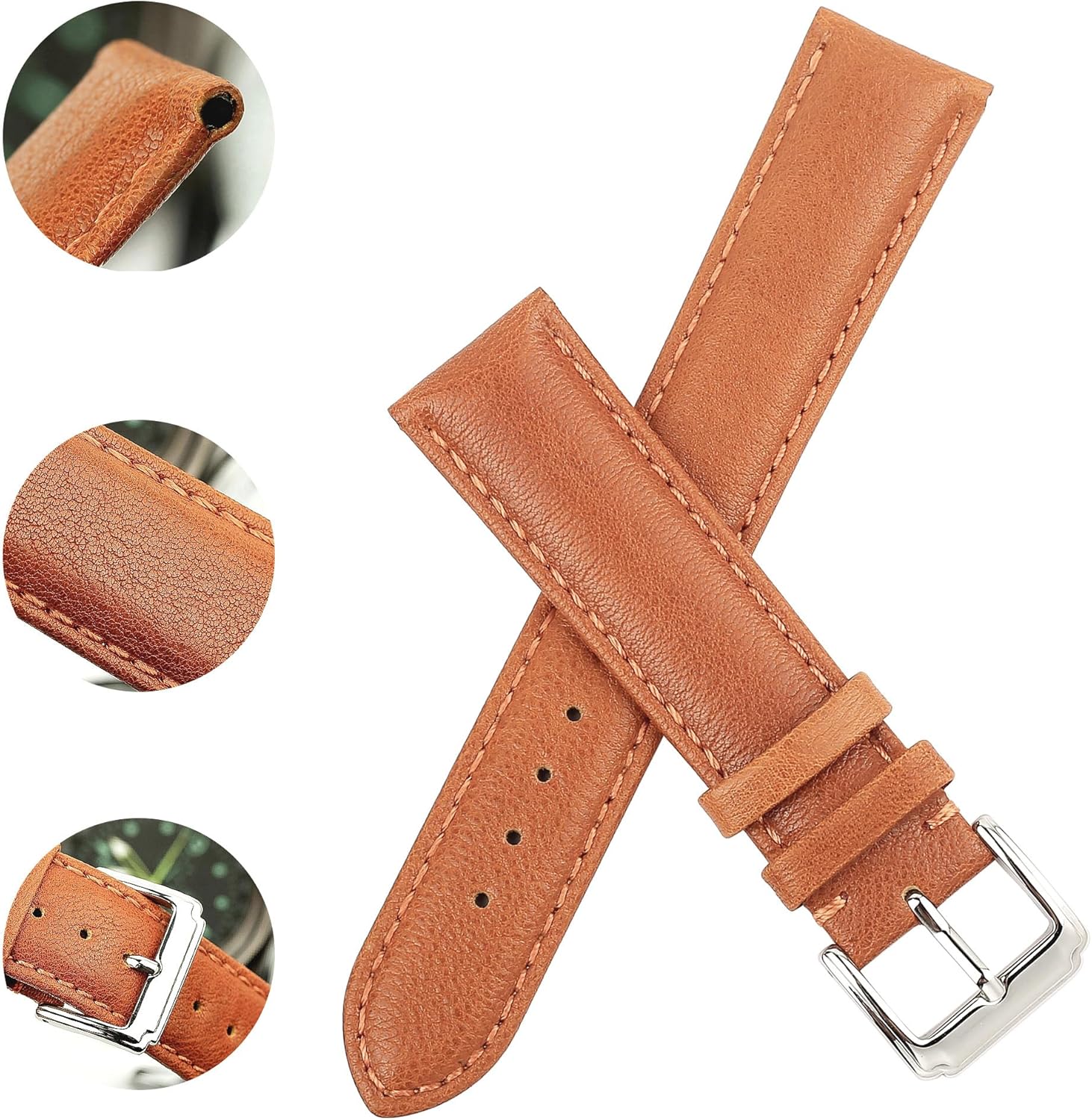 QIHE-18mm 20mm 22mm Calf Leather Watch Band, Extra Soft Watch Strap for ...