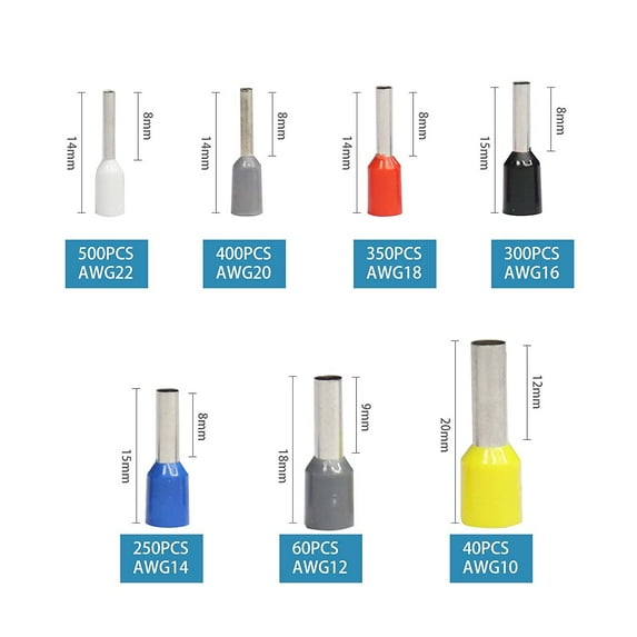 QIHE-1900pcs Wire Ferrules Terminals Kit, AWG 22-10 Terminal Connector ...