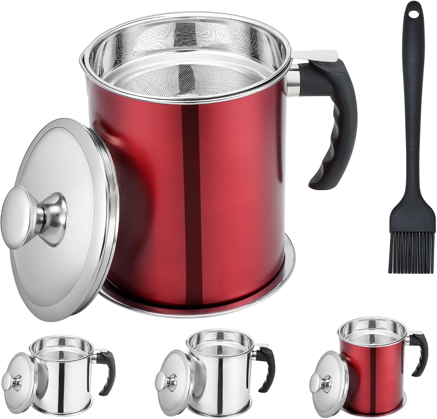 QIHE-2.2L / 74OZ Bacon Grease Container with Strainer, Red Grease ...