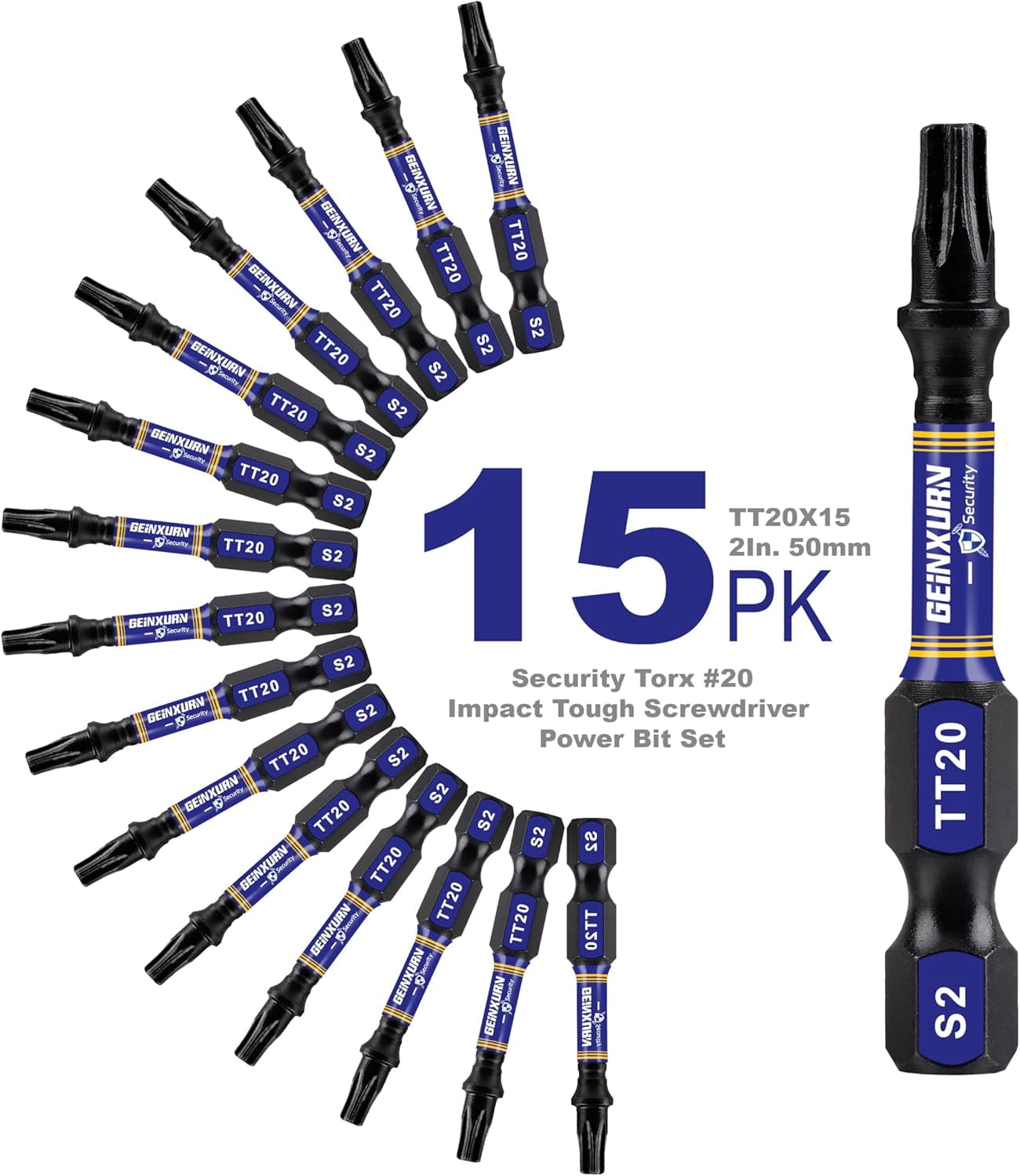 QIHE-2 In. Security T20 Impact Magnetic Screwdriver Bit Set, 15 Pieces ...