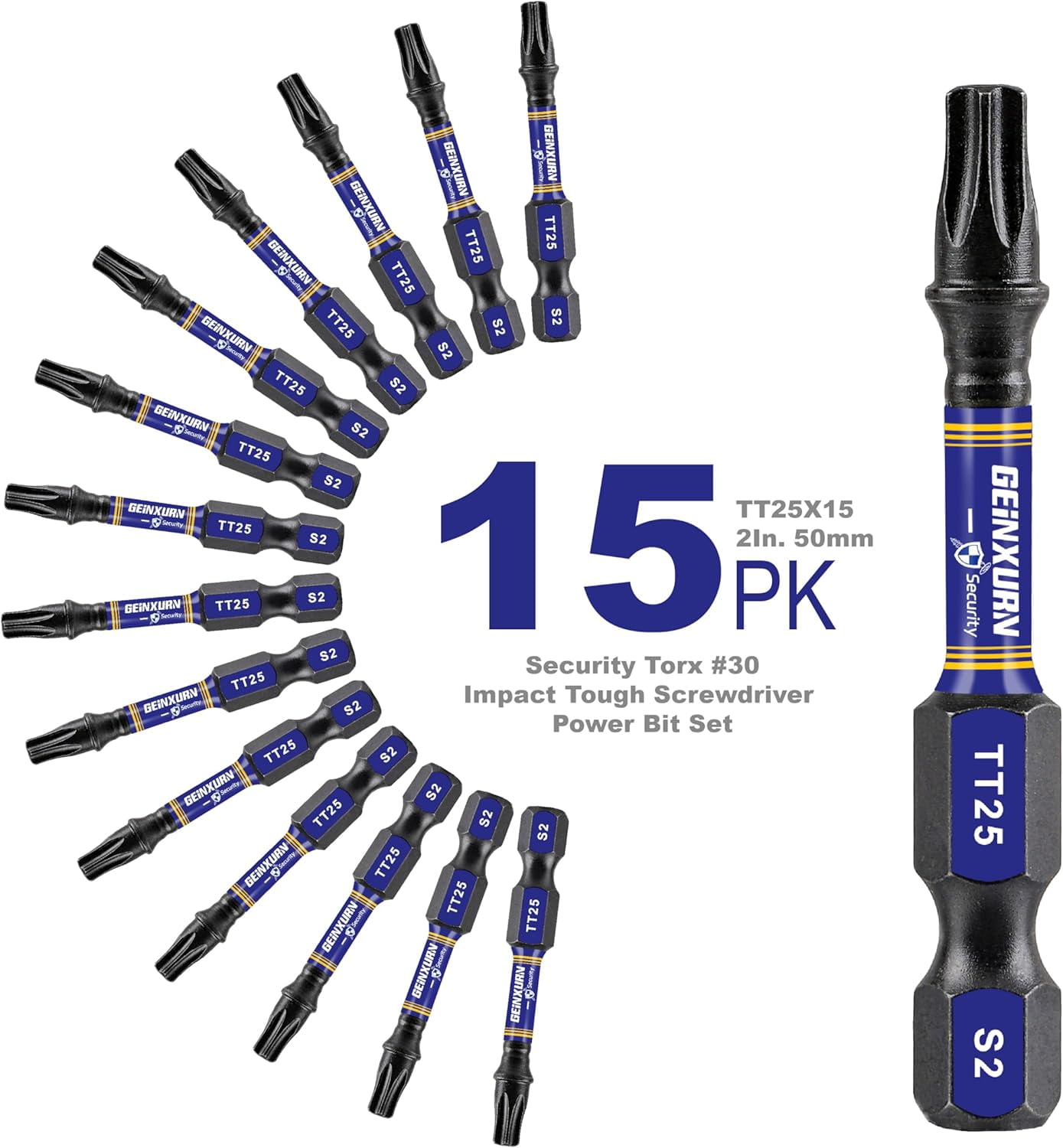 QIHE-2 In. Security T25 Impact Magnetic Screwdriver Bit Set, 15 Pieces ...