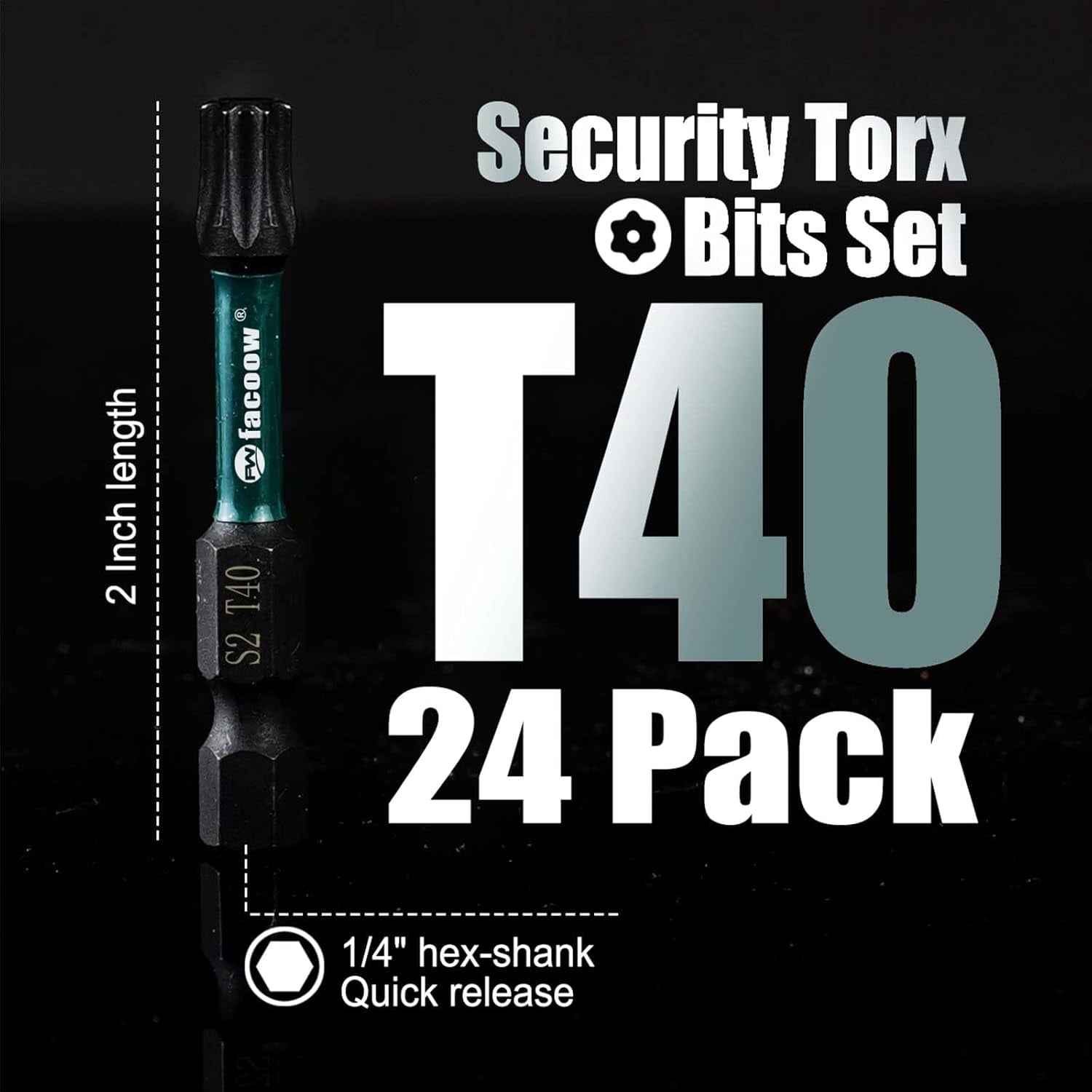 QIHE-2" Long 24 Pack T40 Torx Bit Set, Torx Bits Set with Magnetic Tips ...