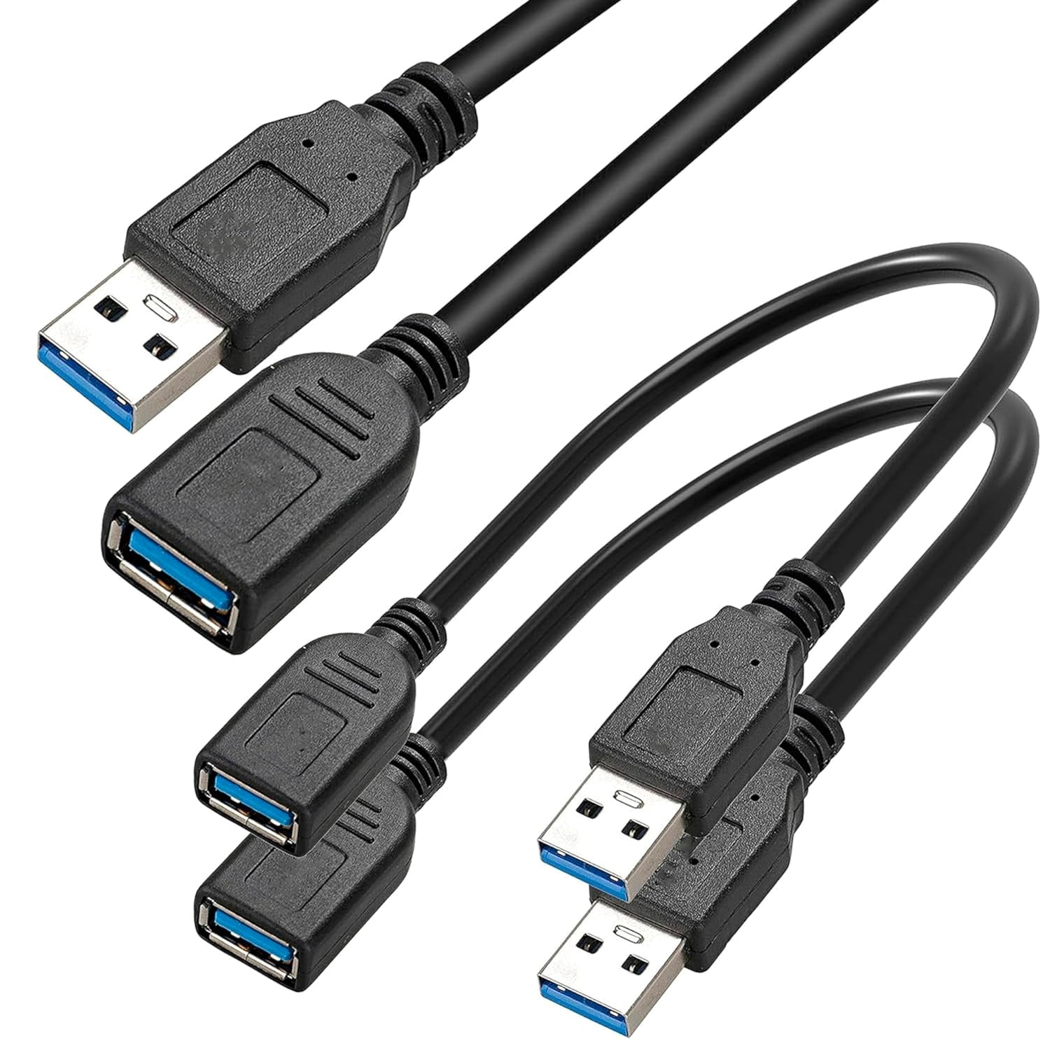QIHE-2 Pack 15cm Short USB 3.0 Male A to Female A Extension Cable 5GBps ...